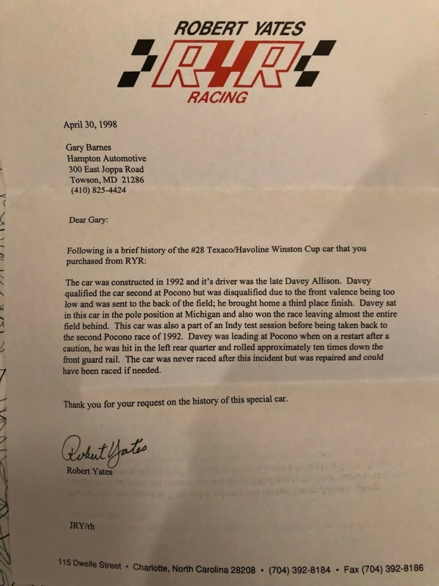 A la venta el NASCAR con el que Davey Allison sufrió un tremendo accidente